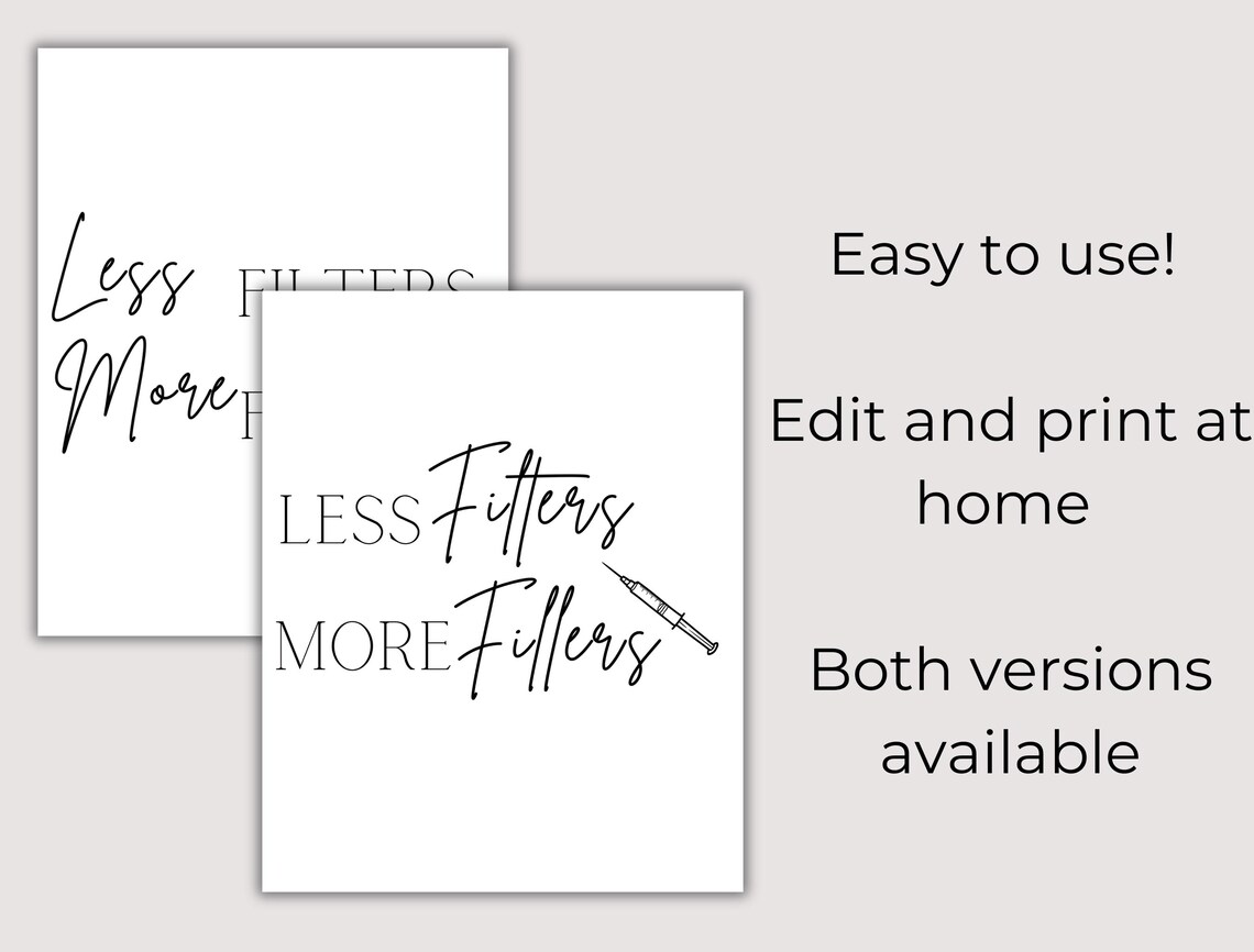 Les Filters More Fillers Sign, Printable Template Med Spa Sign, Beauty ...