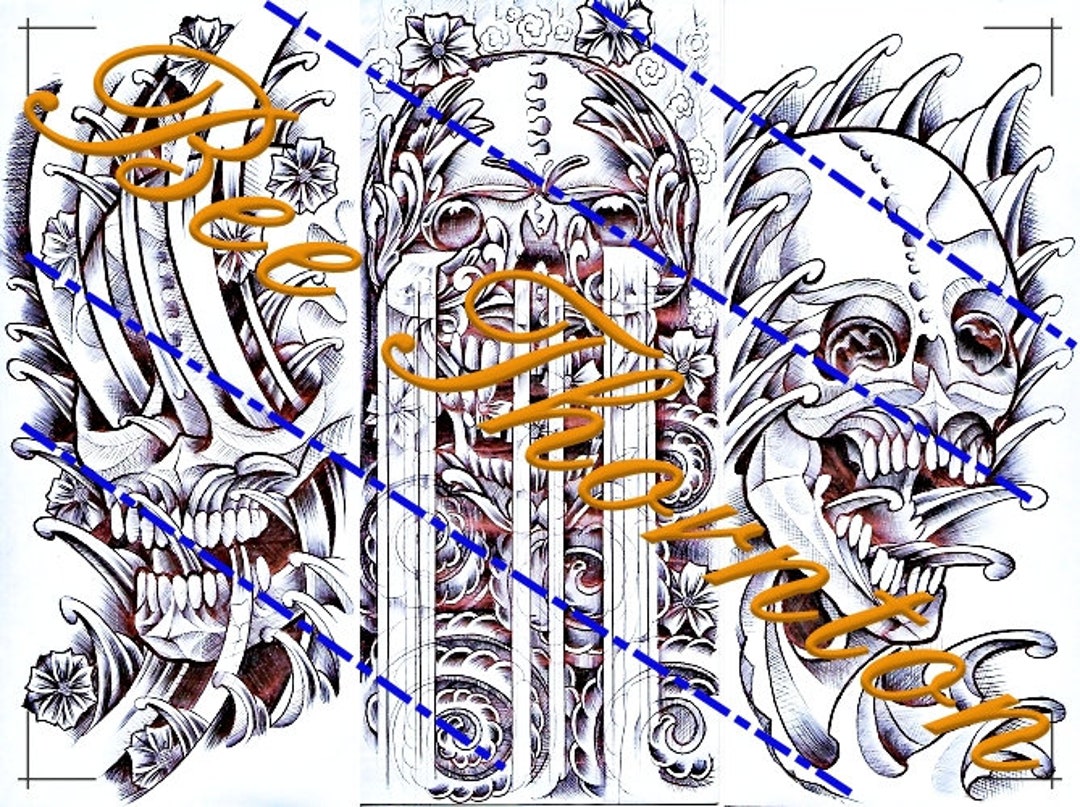 Skull Tattoo Flash Sheet 2 Prison Art - Etsy