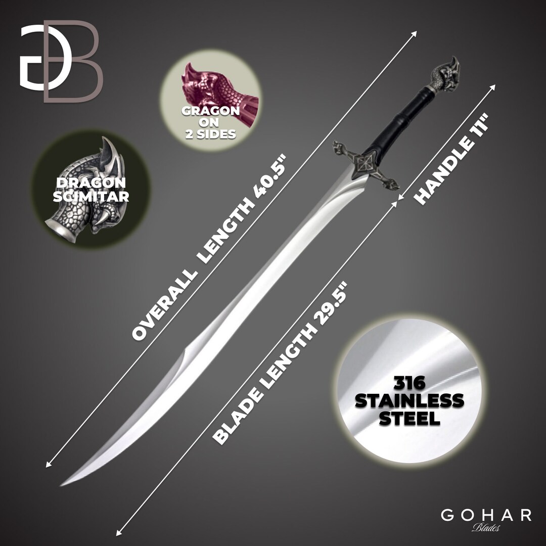 Dragon Scimitar Long Sword 29.5 Blade 40.5 Overall Length 316 Stainless ...