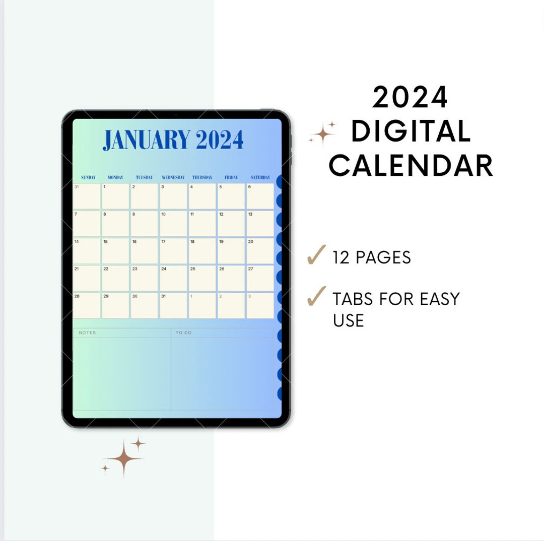 Digital 2024 Calendar, Digital Monthly Planner, Monthly Schedule - Etsy