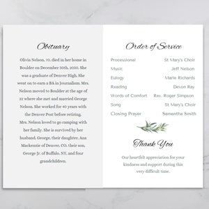 Editable Greenery Sage Funeral Program Template, Funeral Memorial ...
