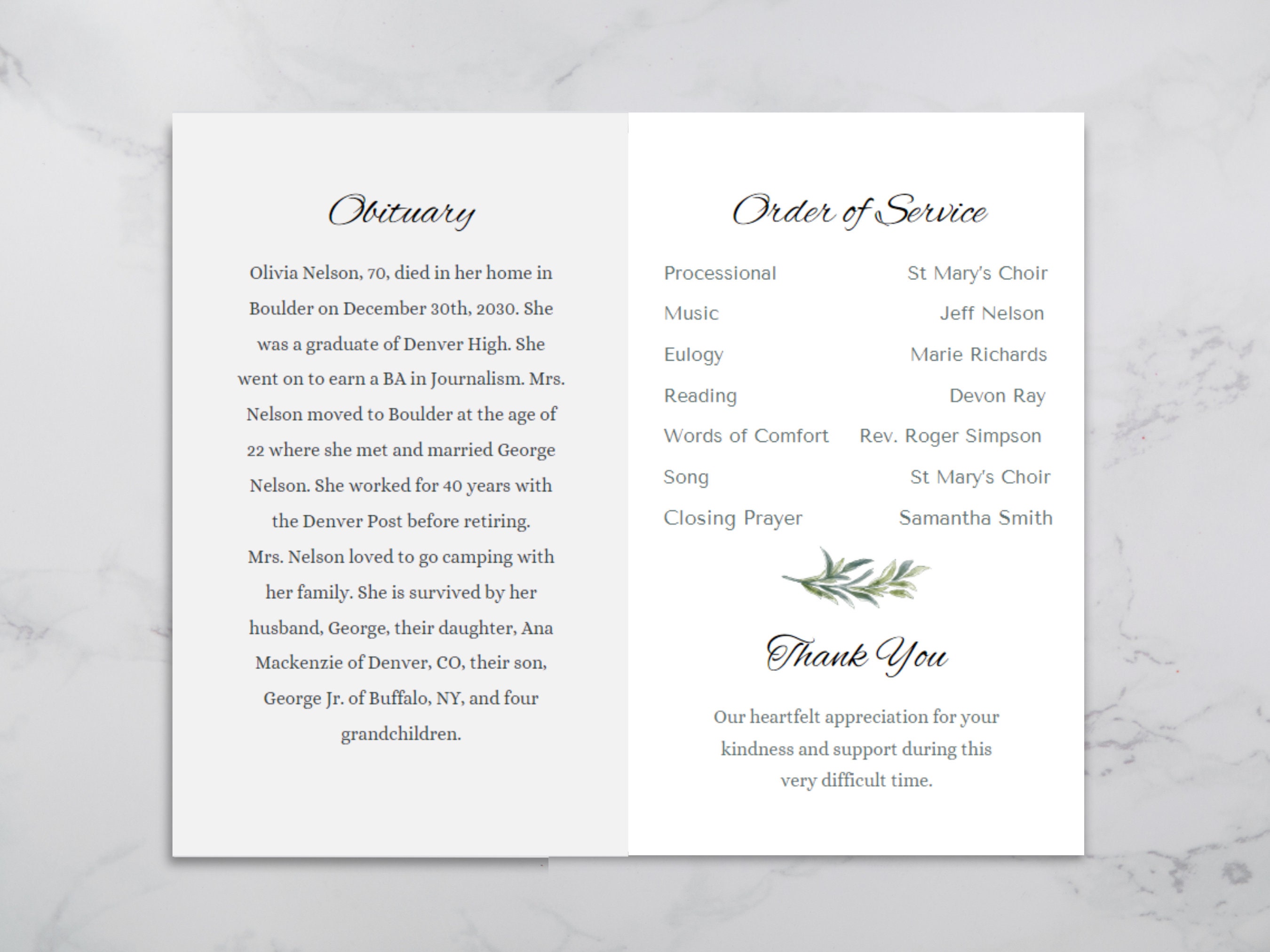 Editable Greenery Sage Funeral Program Template, Funeral Memorial ...