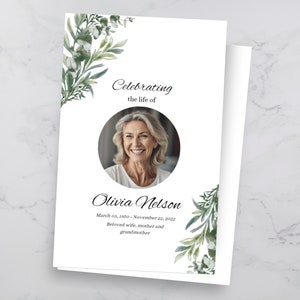 Editable Greenery Sage Funeral Program Template, Funeral Memorial ...