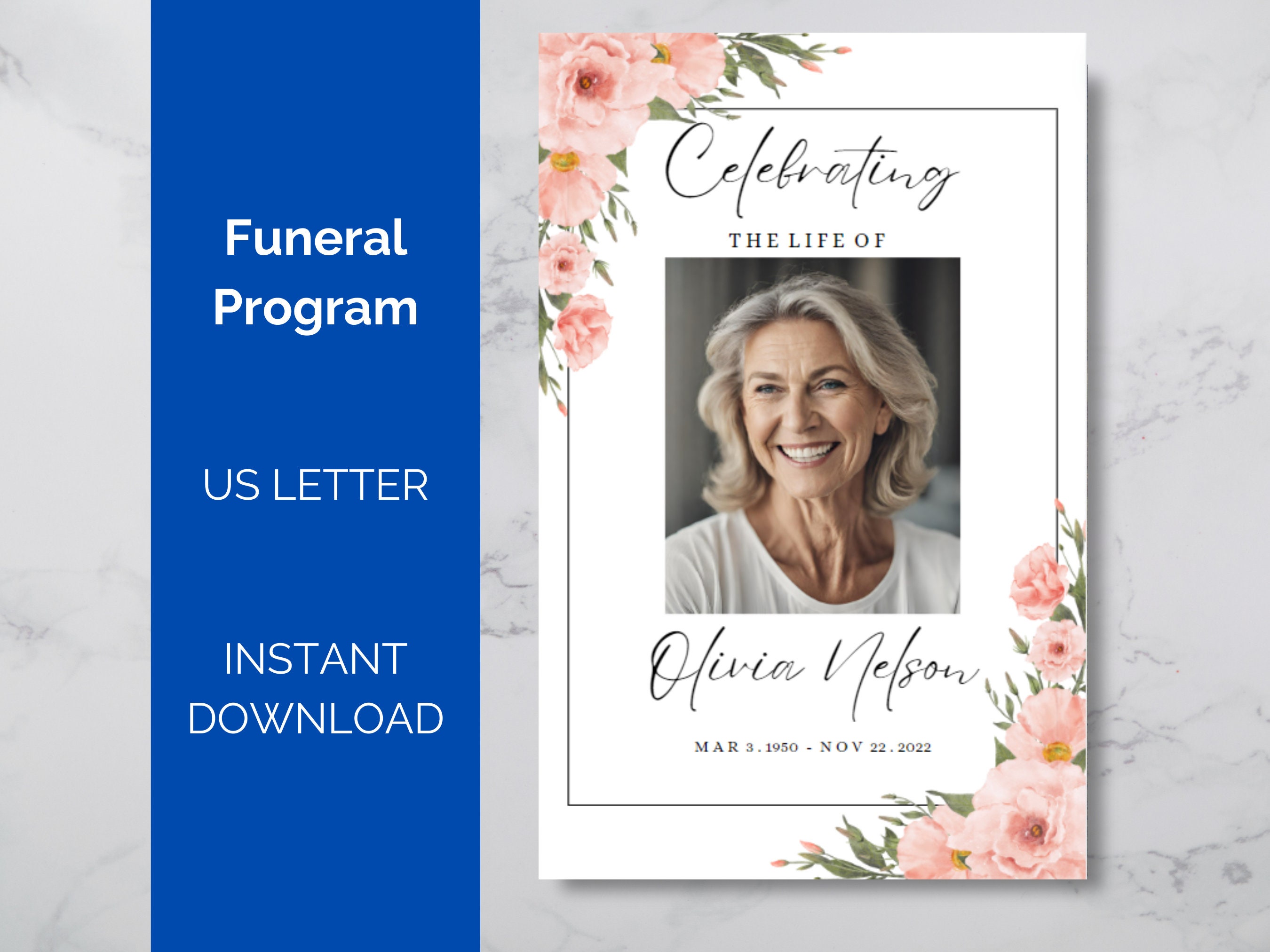 Editable Roses Watercolor Floral Funeral Program Template, Funeral ...