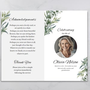 Editable Greenery Sage Funeral Program Template, Funeral Memorial ...