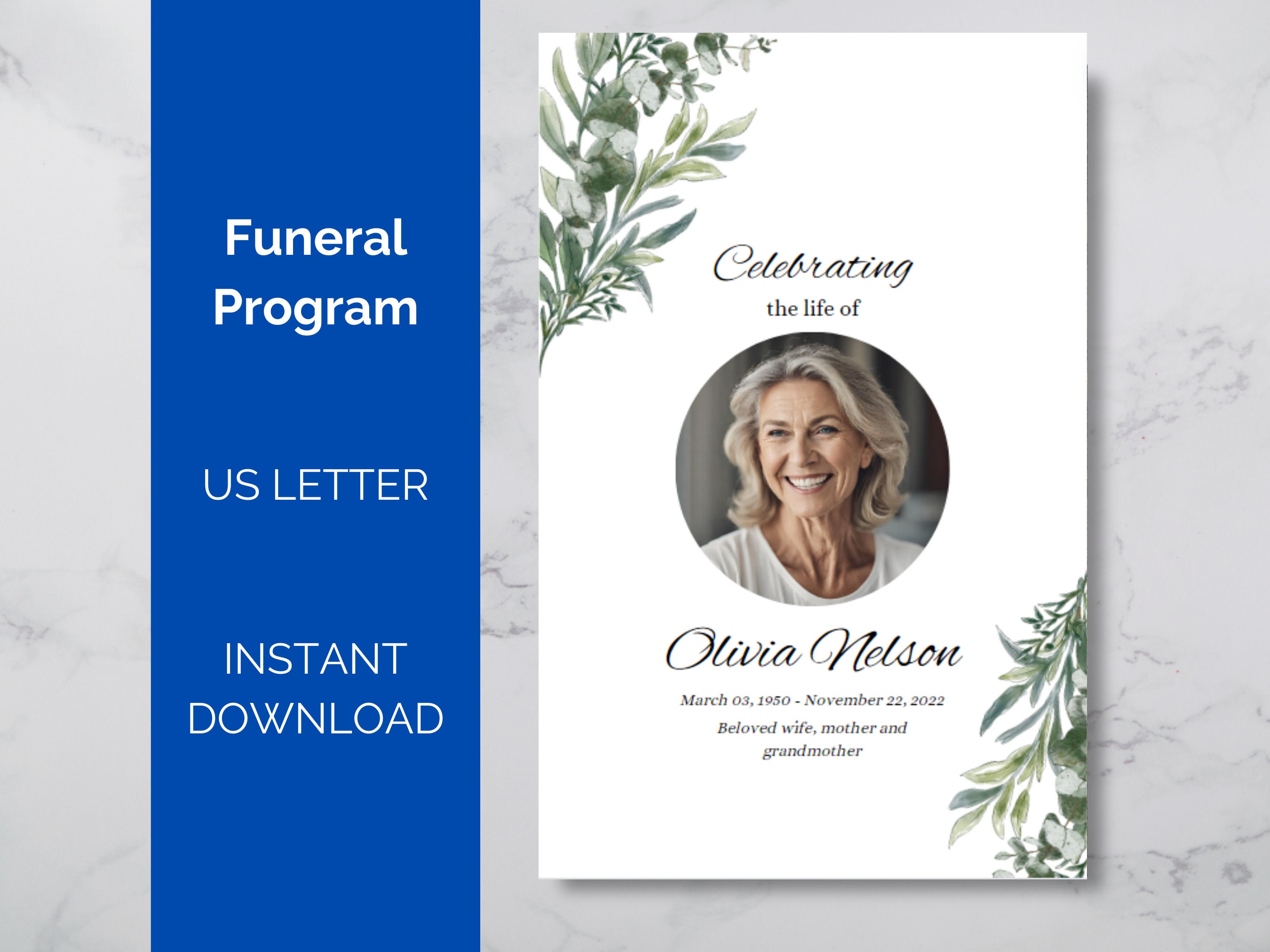 Editable Greenery Sage Funeral Program Template, Funeral Memorial ...