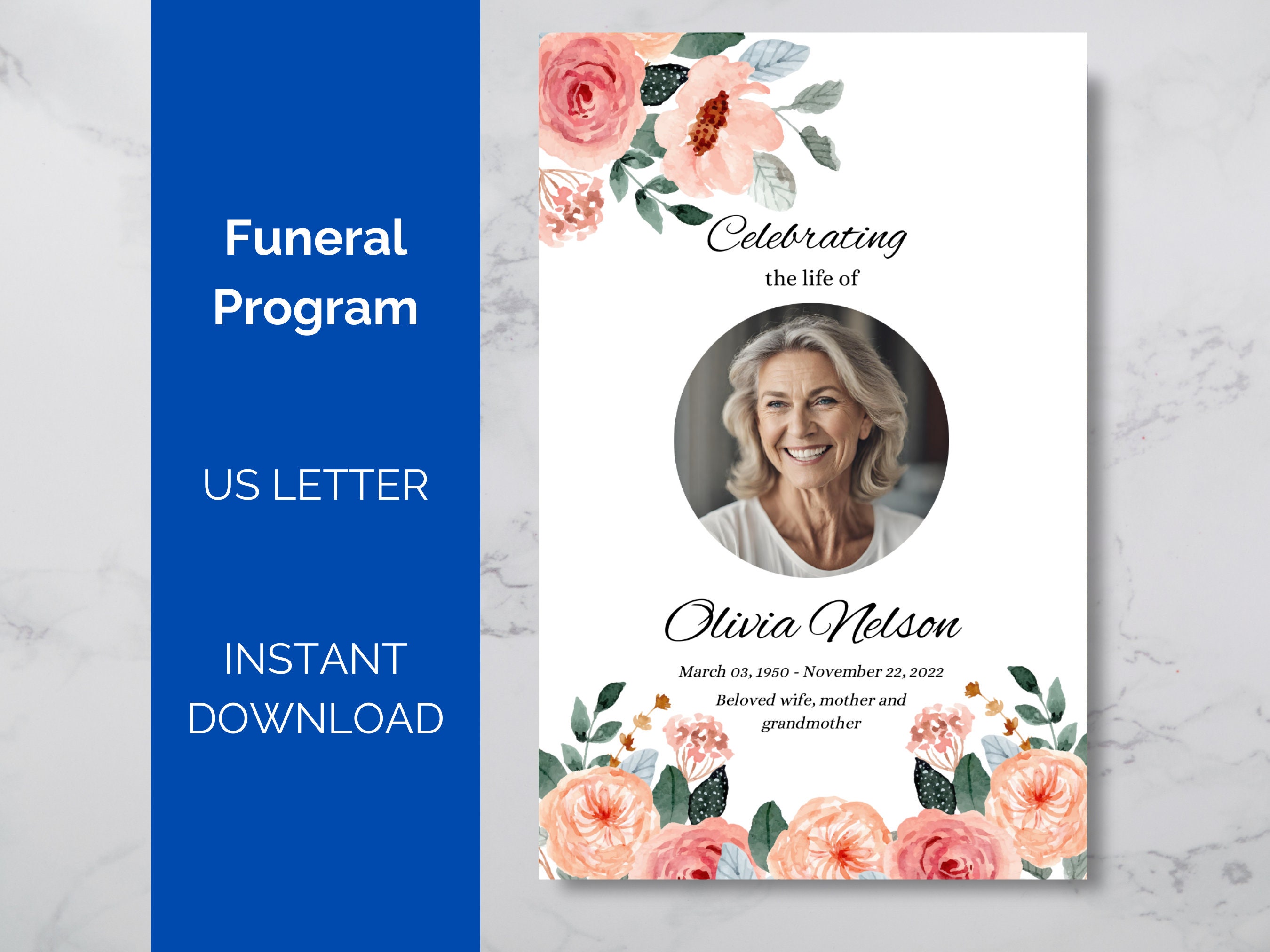 Editable Floral Watercolor Pink Funeral Program Template, Funeral ...