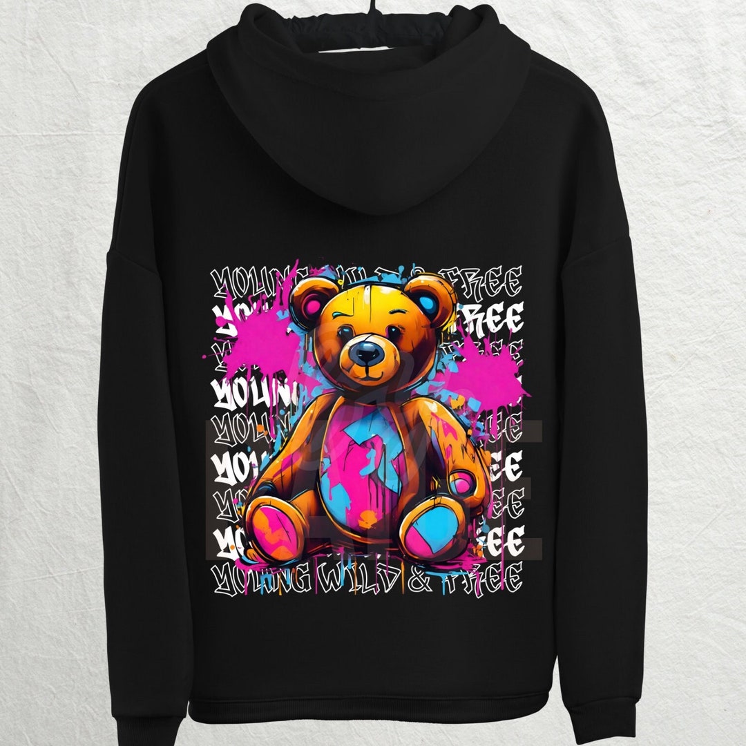 Graffiti Drip Neon Teddy Young Wild and Free - Sublimation DTF UVDTF ...