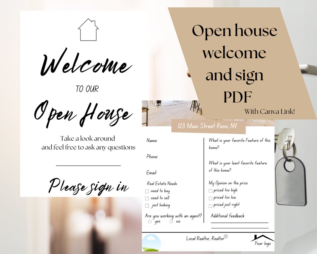 Printable Open House Welcome Sign/ Feedback Sign in Sheet. With Canva ...