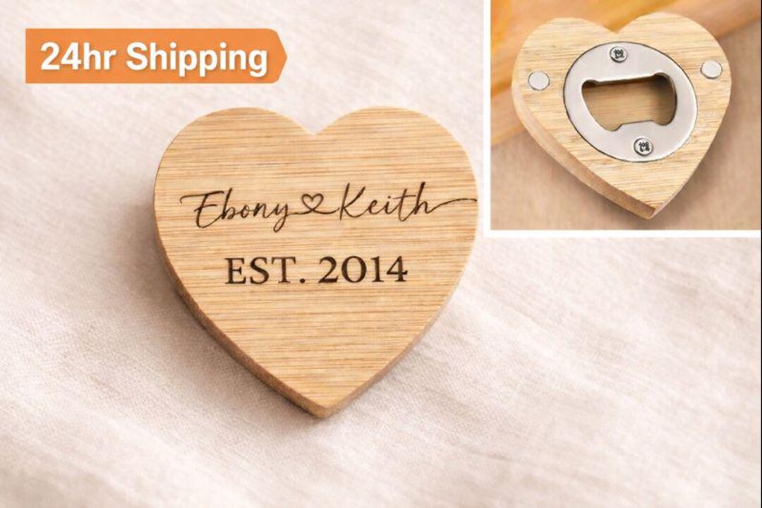 Personalized Wooden Heart Magnet, Custom Couple Keepsake Gift, Engraved ...