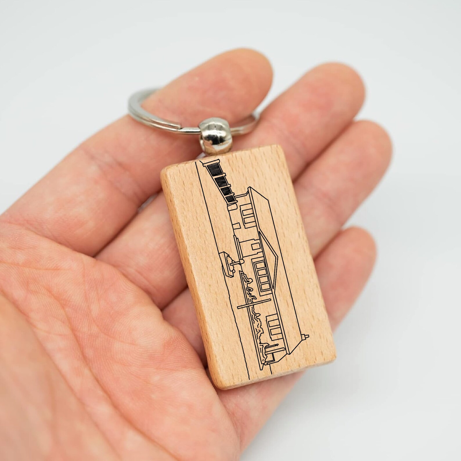 Personalized Wooden Home Keychains, Line Drawing, Engraved House ...