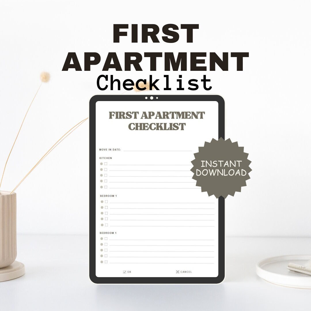 First Apartment Checklist Printable, Apartment List, Template, Instant ...