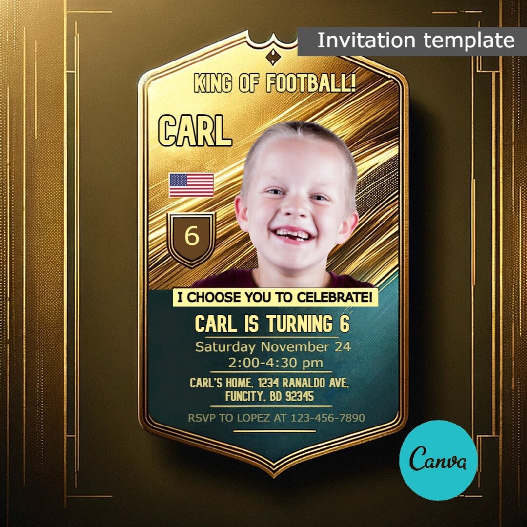 Football Fifa Card Birthday Invitation With Picture Photo Printable ...