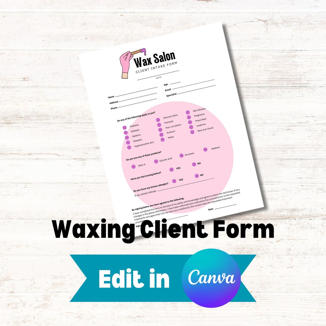 Editable Waxing Intake Form, DIY Client Form Template Design, Wax ...