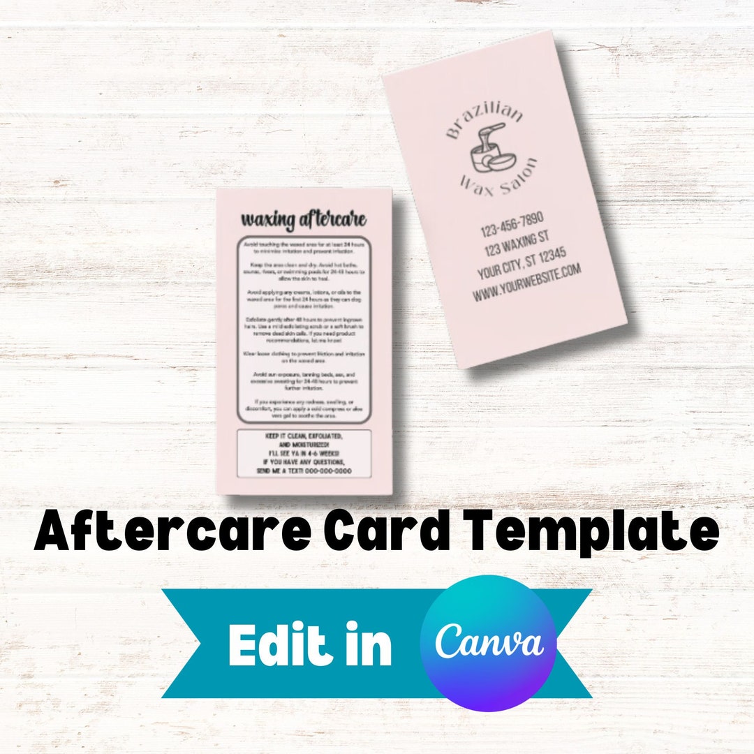 Editable Brazilian Wax Aftercare Cards, DIY Business Card Template ...