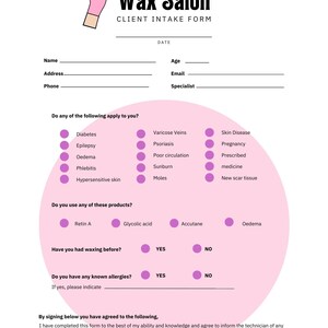 Editable Waxing Intake Form, DIY Client Form Template Design, Wax ...