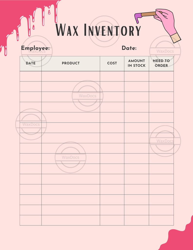 Wax Salon Inventory Management Form Inventory Tracker PDF Product ...