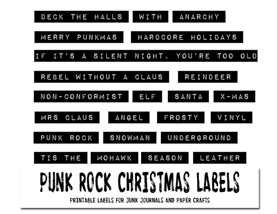 Punk Rock Christmas Printable Faux Embossed Label Words Holiday Text ...