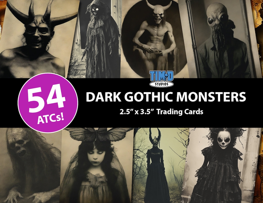 Dark Gothic Monster Atcs: Spooky Halloween Trading Cards (digital ...