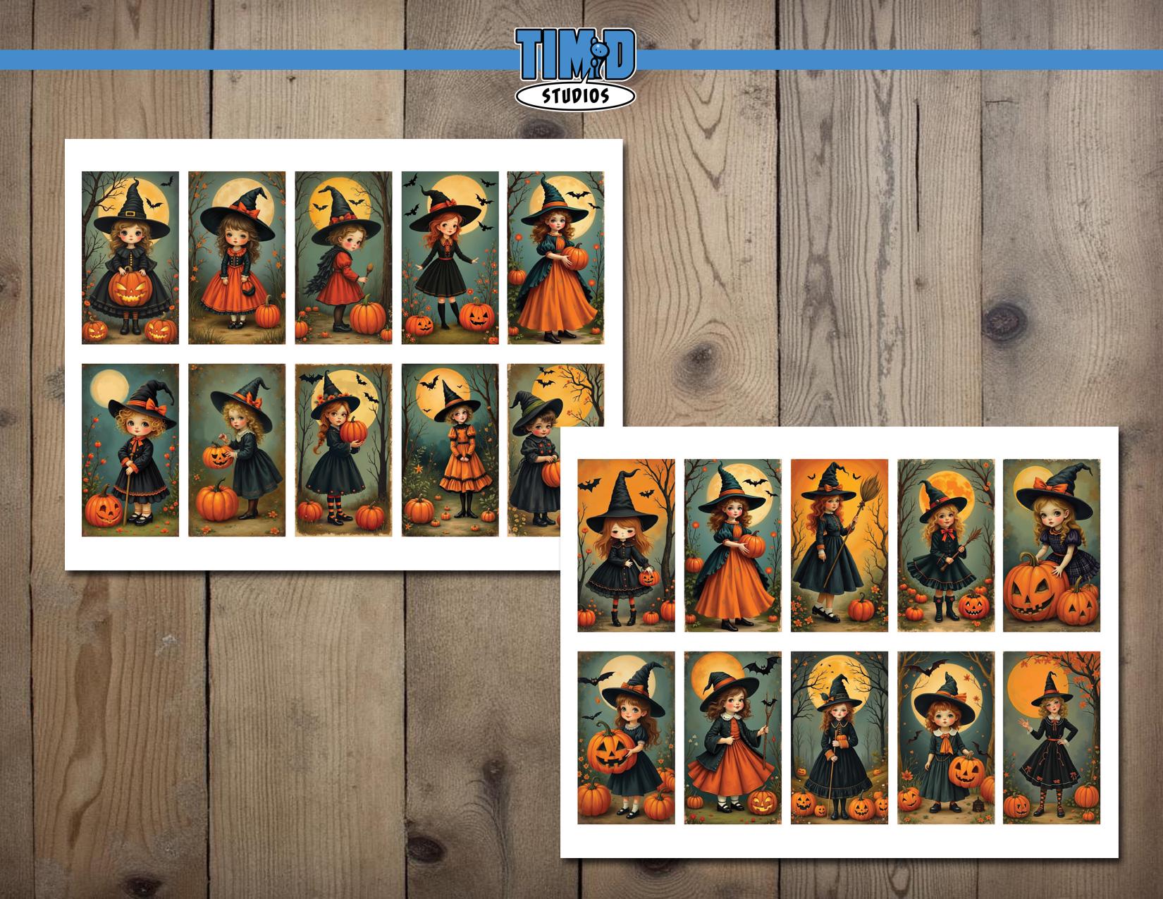 Vintage Halloween Witch Kids Printable Cards: Junk Journal Ephemera ...