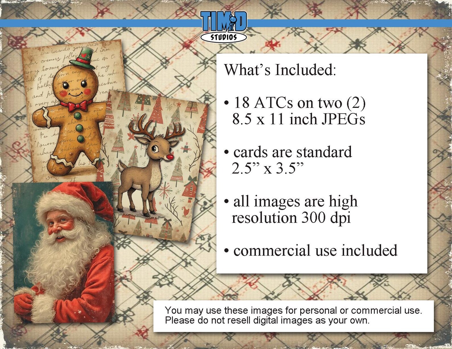 Grunge Christmas Atcs Junk Journal Holiday Printable Trading Cards ...