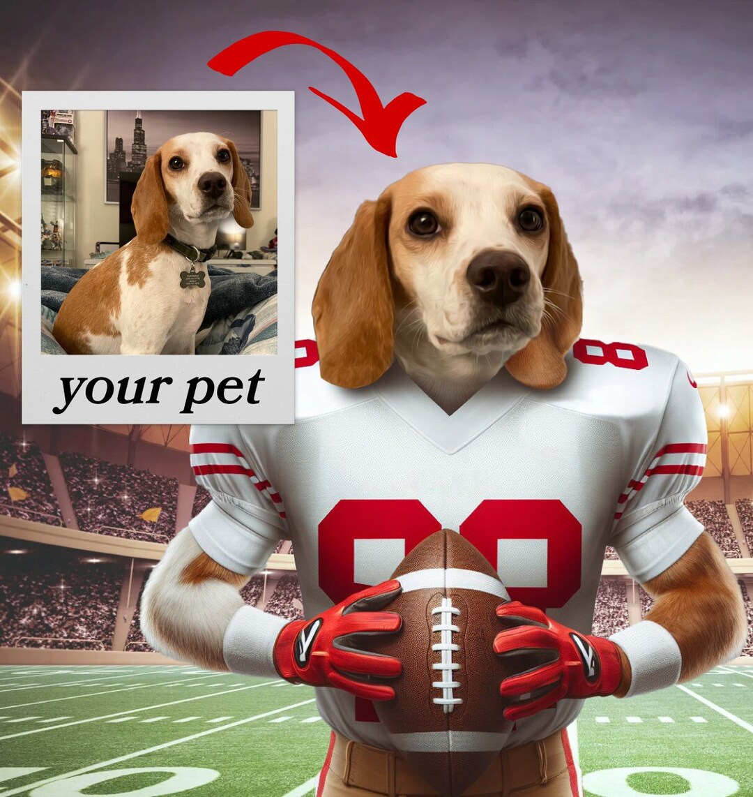 Personalized Digital Art, Custom Football Pet Portrait, Sports Dog ...