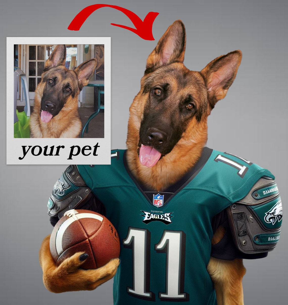 Personalized Digital Art, Custom Football Pet Portrait, Sports Dog ...