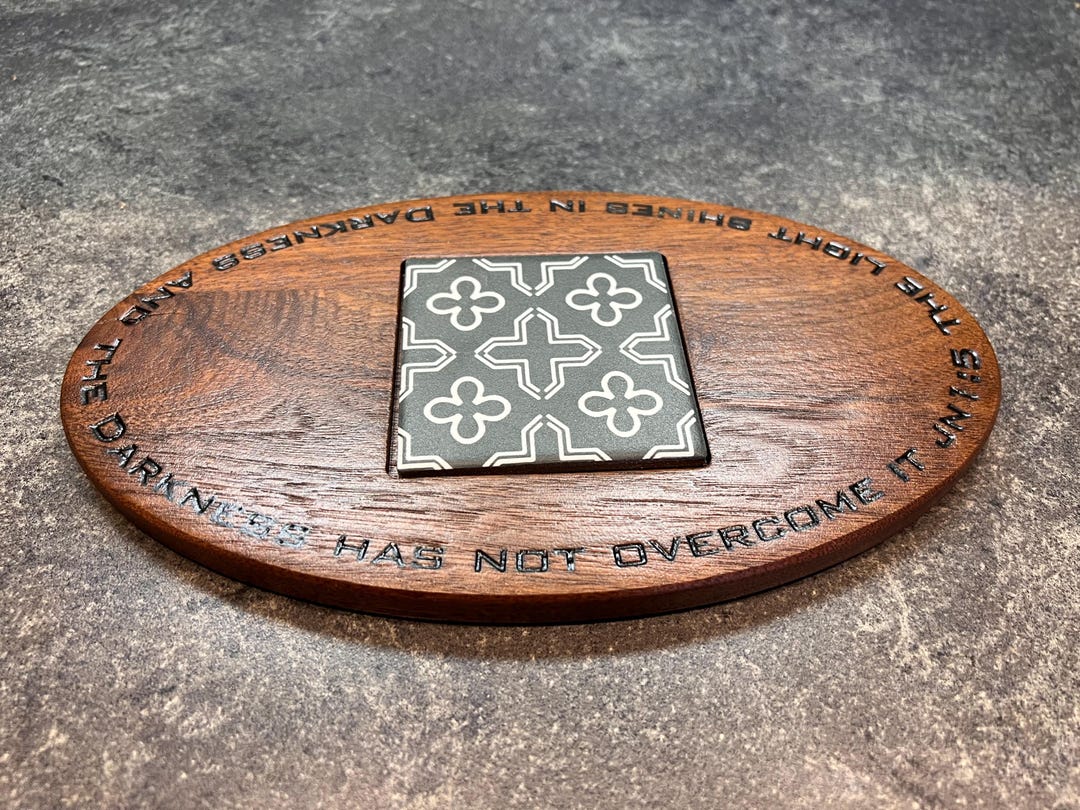 Candle Plate walnut, Wooden Engraved, Tile, Christian Scripture Quote ...