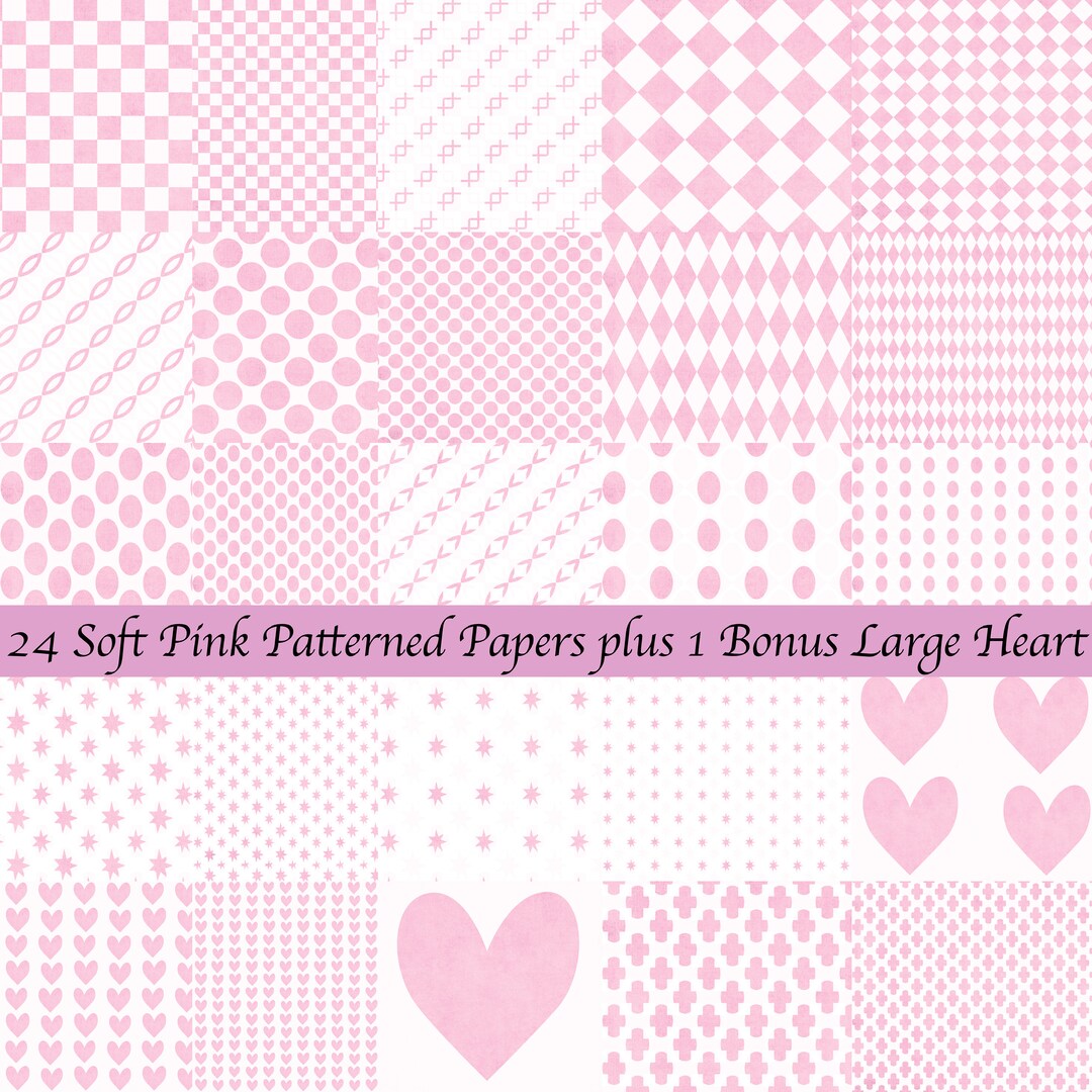 24 Page Soft Pink Paper Pack Plus Bonus Large Heart Page 8.5" X 11" A4 ...