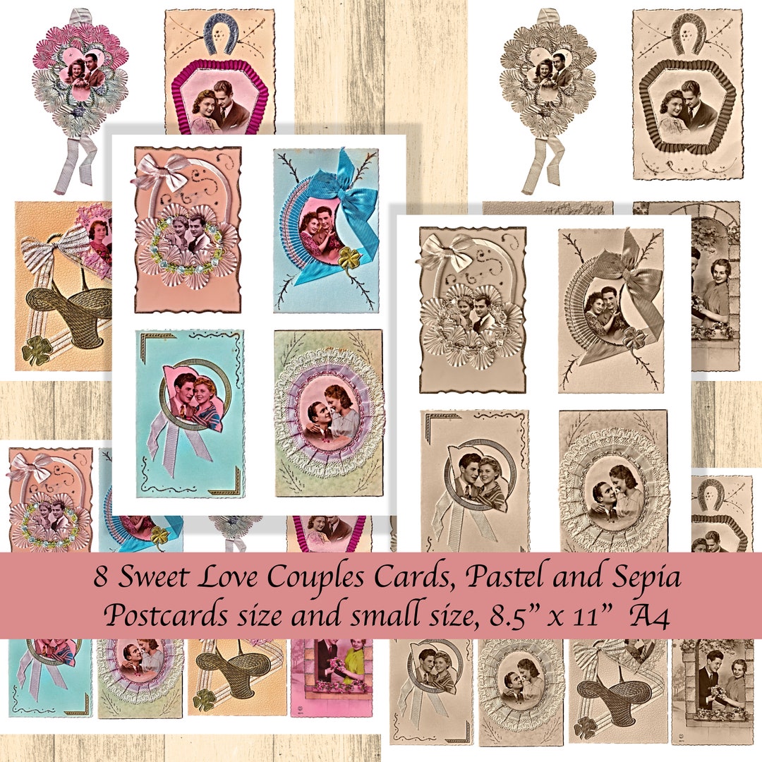 Sweet Love Couples Cards 8 Cards in Two Colours and Two Sizes Pastel ...