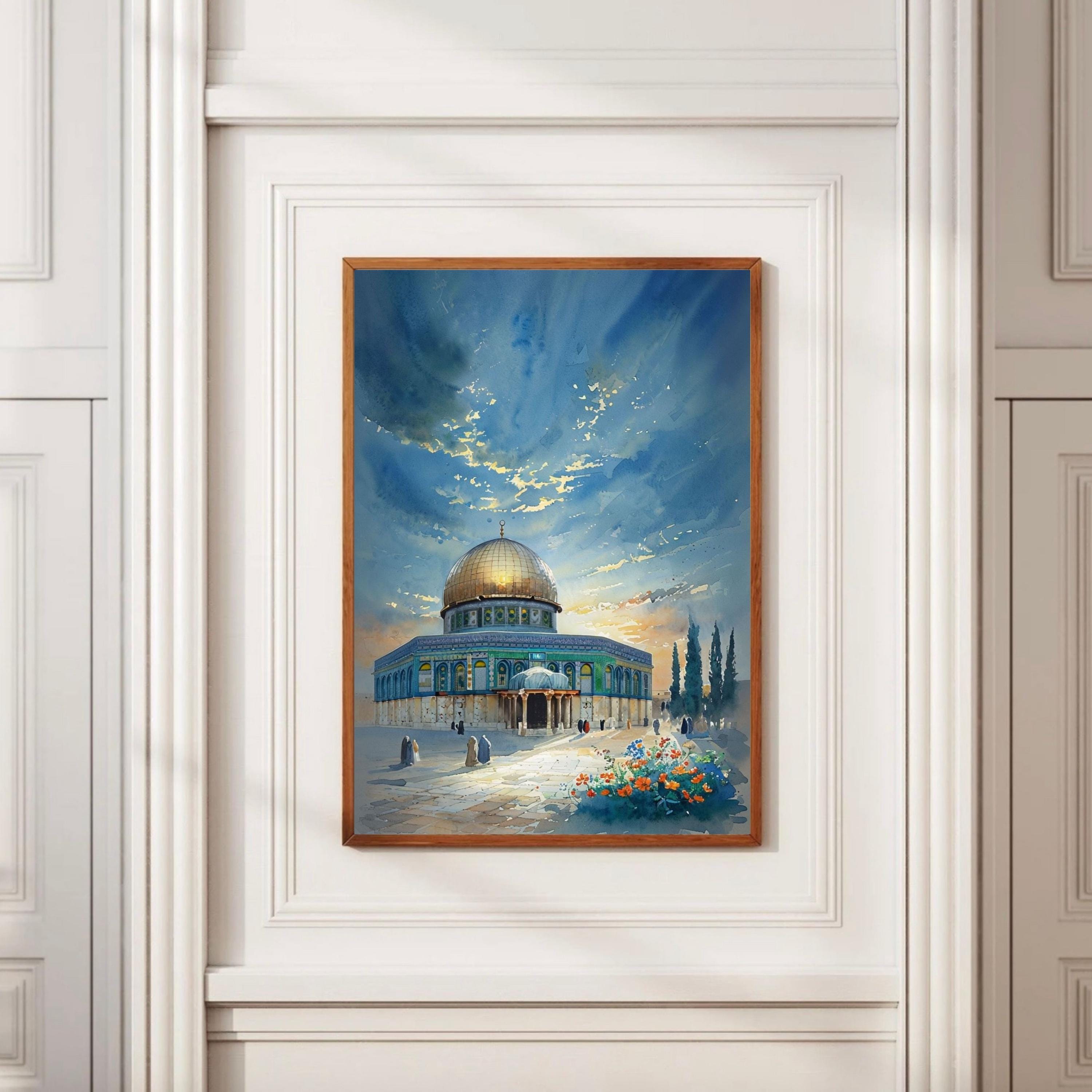 Al Aqsa Mosque Watercolor | Blue Sky | Dome of the Rock Painting ...