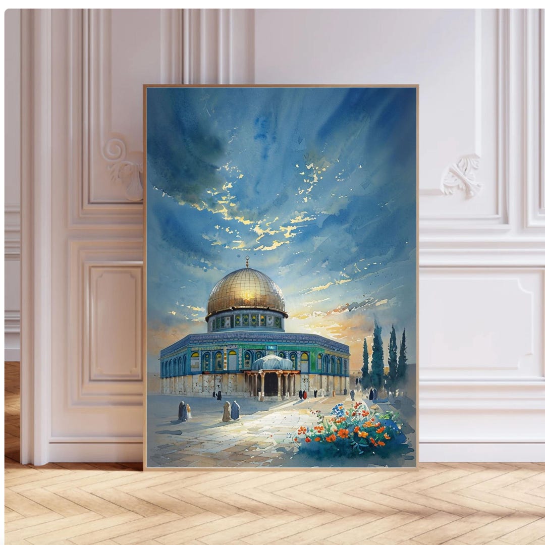 Al Aqsa Mosque Watercolor | Blue Sky | Dome of the Rock Painting ...