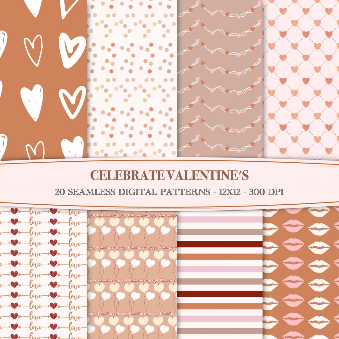 20 Valentine Heart Digital Papers for Scrapbook, Chocolate Bar ...
