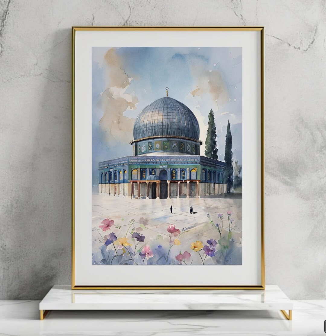 Al Aqsa Mosque Watercolor | Blue Sky | Dome of the Rock Painting ...
