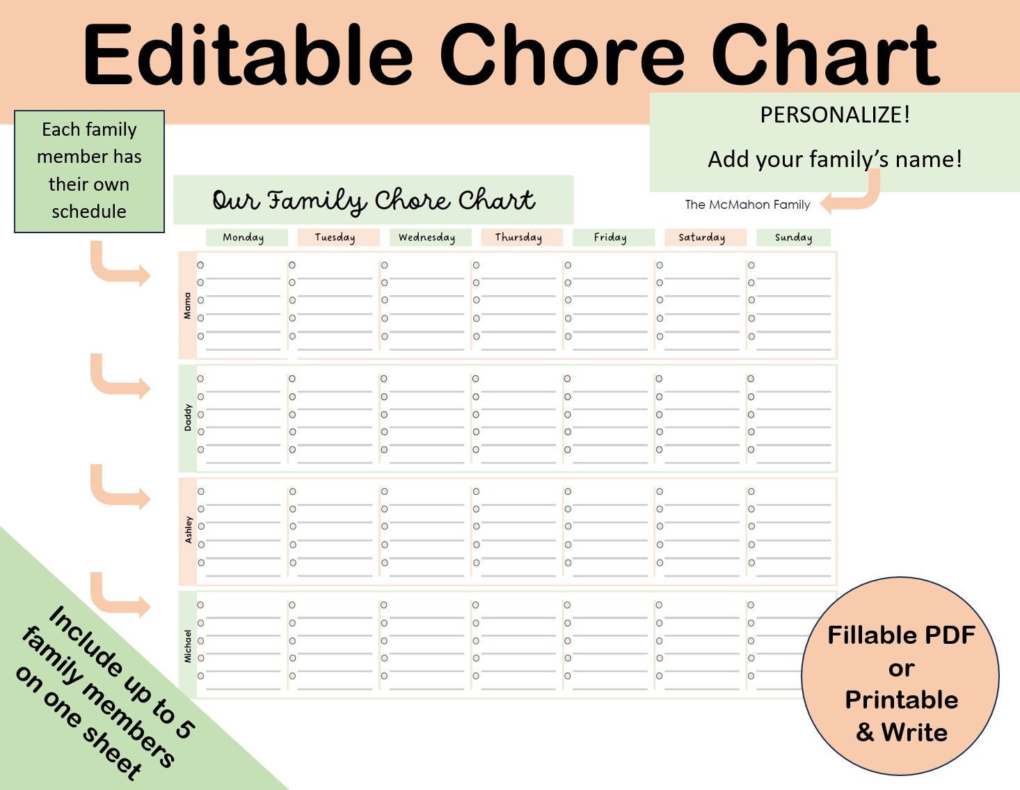 Family Chore Chart - Etsy