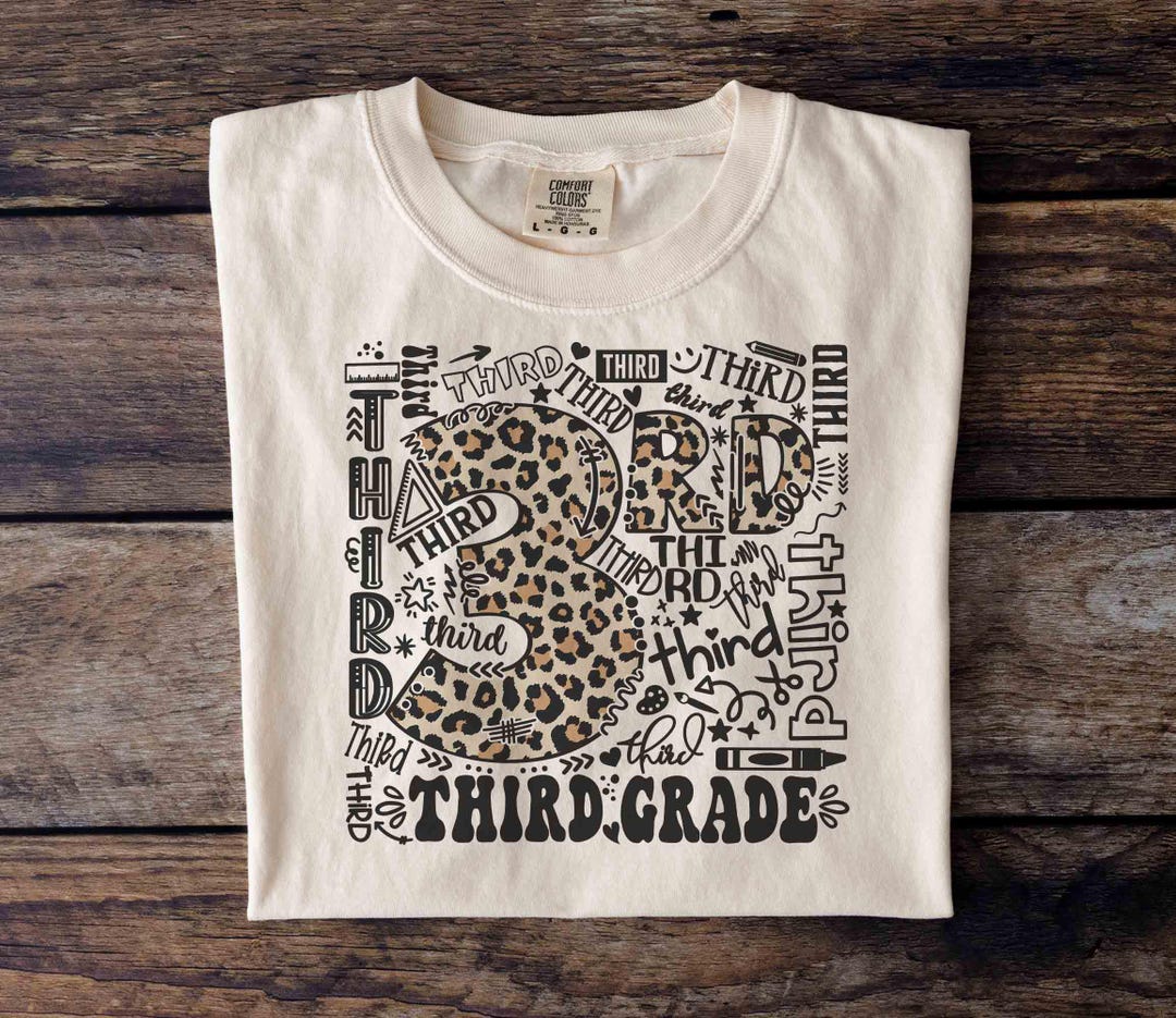 Third Grade Typography Doodle Leopard SVG PNG, 3rd Grade, Girls Boys ...