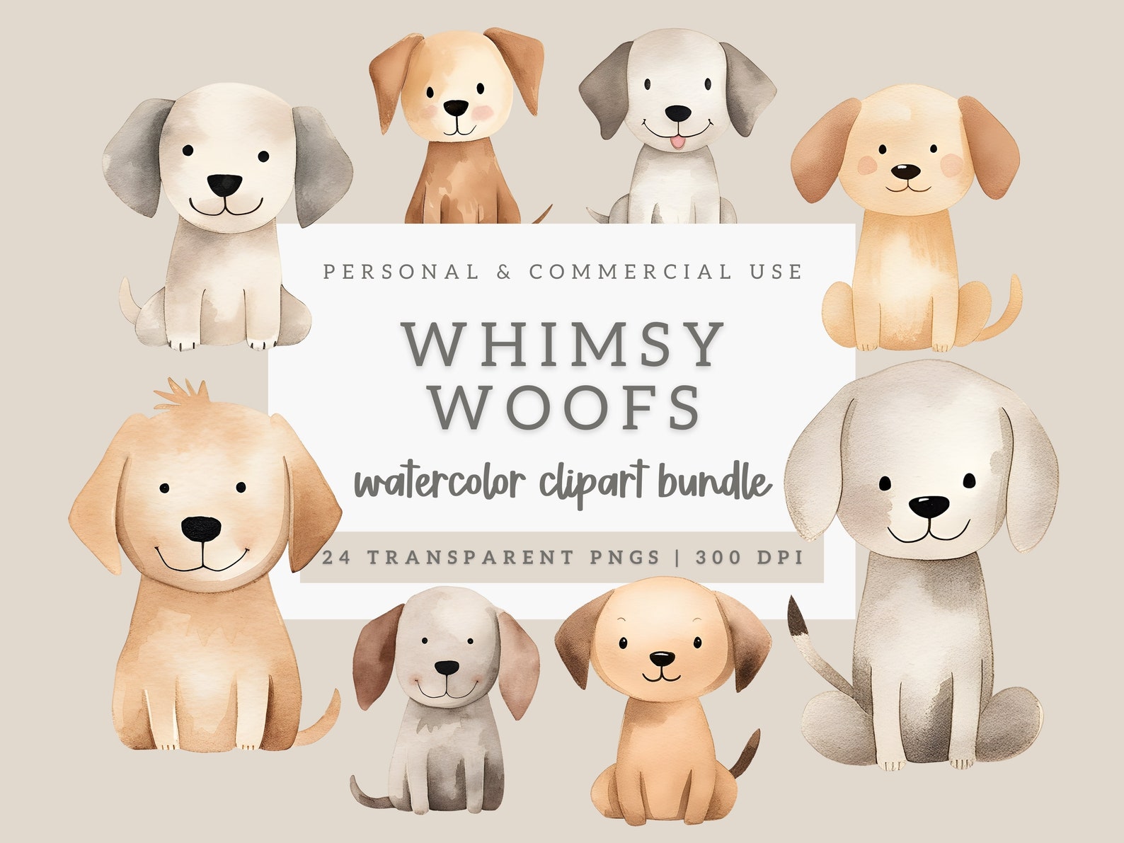 Whimsical Dog Clipart Bundle, Kawaii Dog, Commercial Use, Quirky Dog ...
