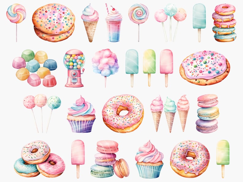 Sweets Clipart, Fantasy Candies, Candy Shop Cliparts, Watercolor Sweets ...