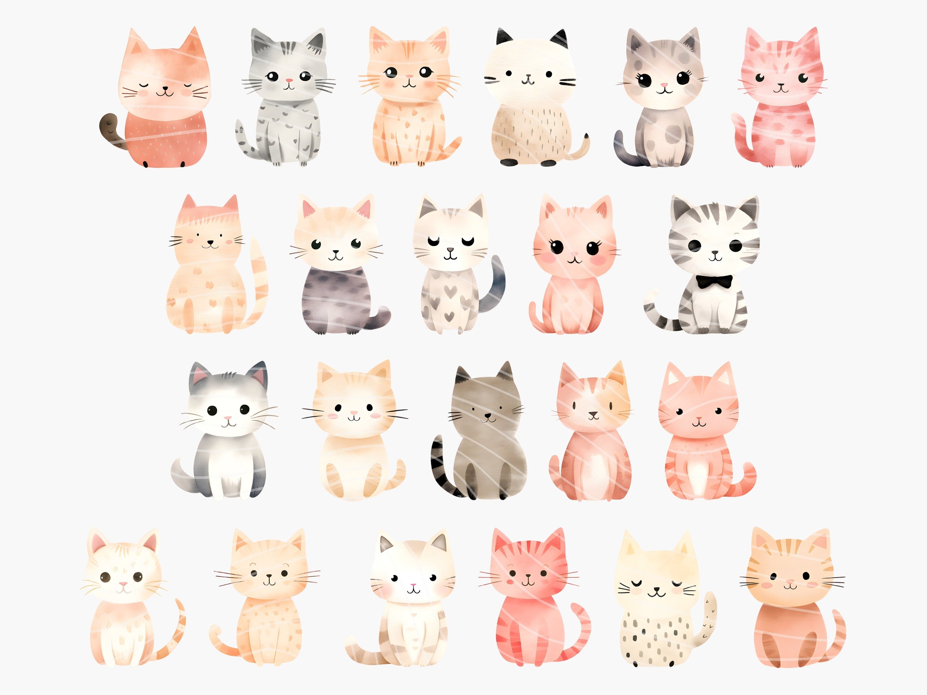 Watercolor Cats Clipart, Digital Download, Kitten Clipart, Cat Lovers ...
