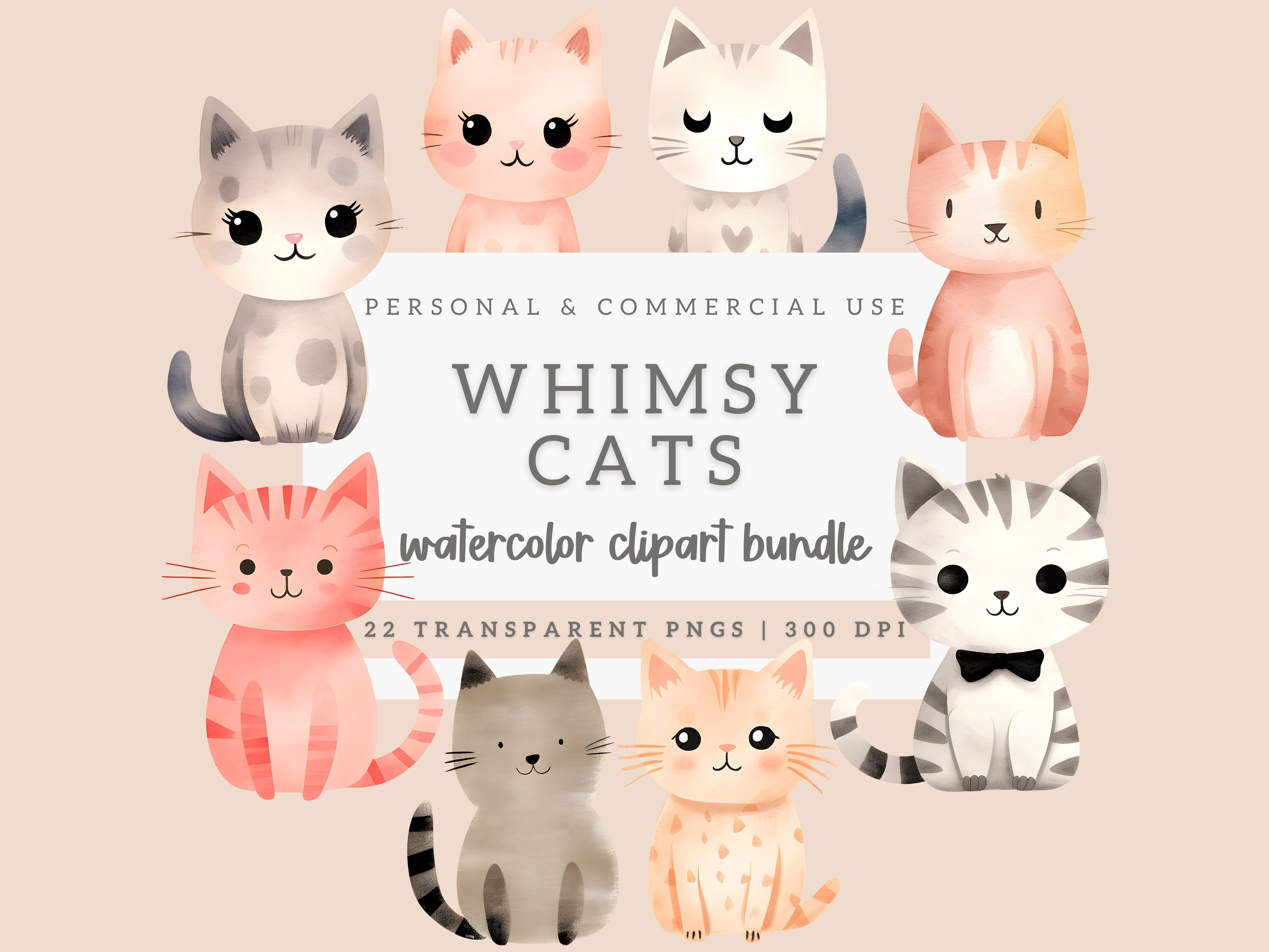 Watercolor Cats Clipart, Digital Download, Kitten Clipart, Cat Lovers ...