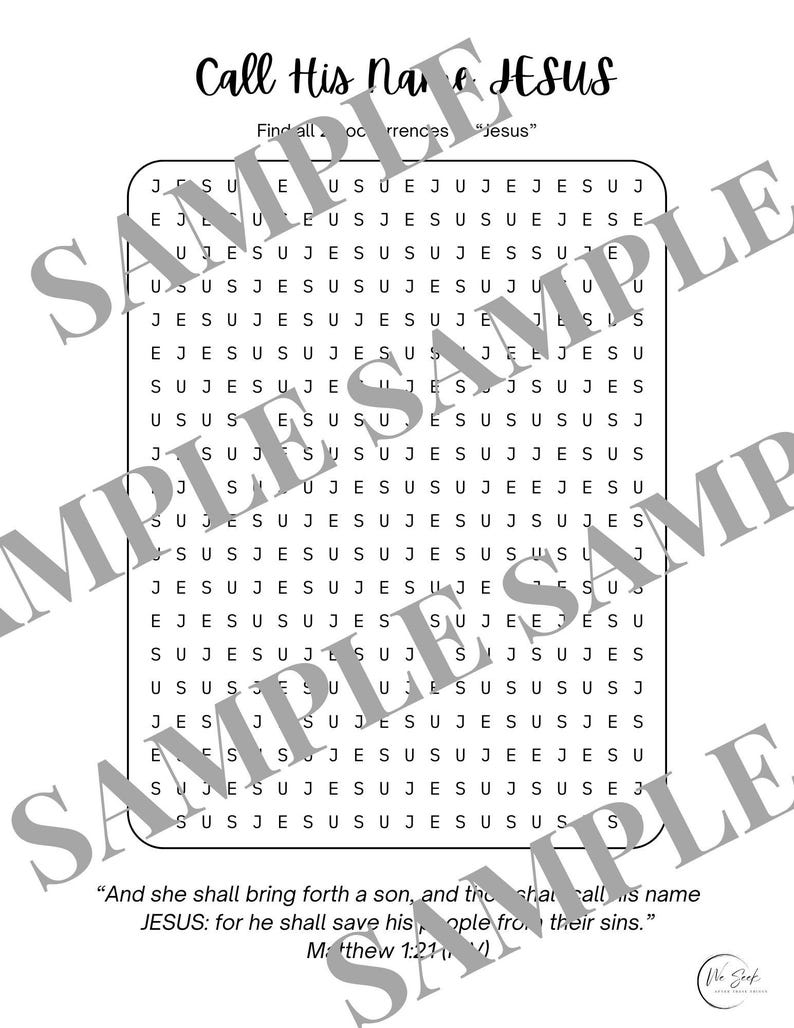 JESUS Word Search Puzzle Bundle - 12 Printable 20x20 Word Searches With ...