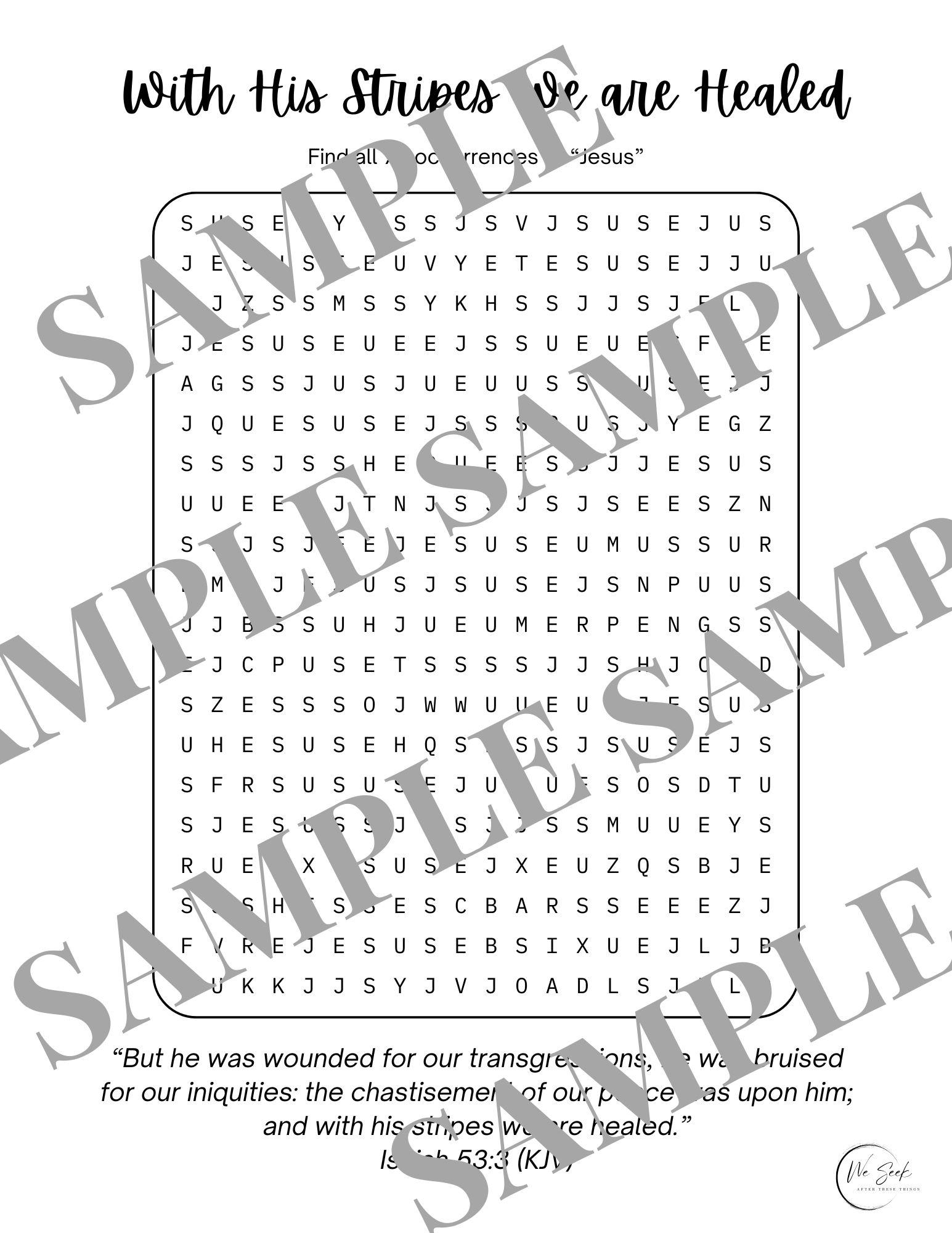 JESUS Word Search Puzzle Bundle - 12 Printable 20x20 Word Searches With ...