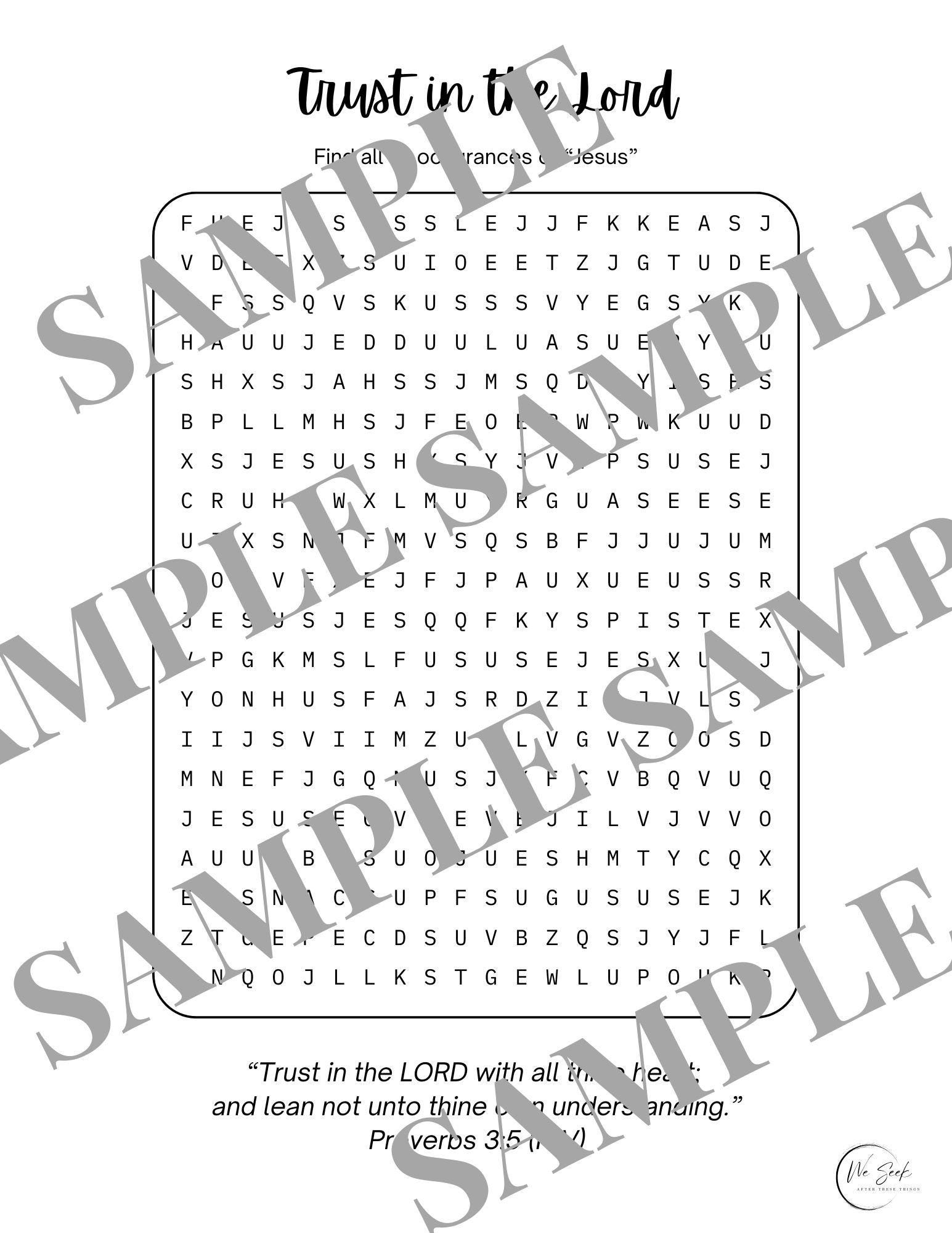 JESUS Word Search Puzzle Bundle - 12 Printable 20x20 Word Searches With ...