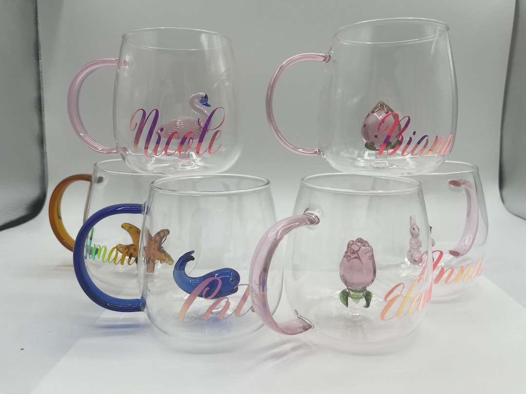 Glass Cups With 3D Figures. Personalized Coffee Cup Glass , Gifts for ...