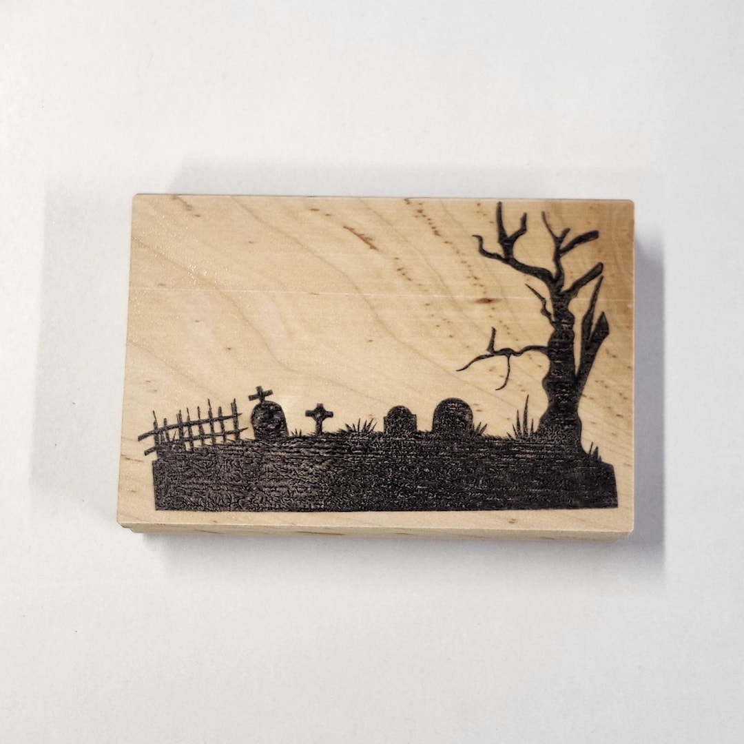 Large Graveyard Scene Rubber Stamp - Etsy