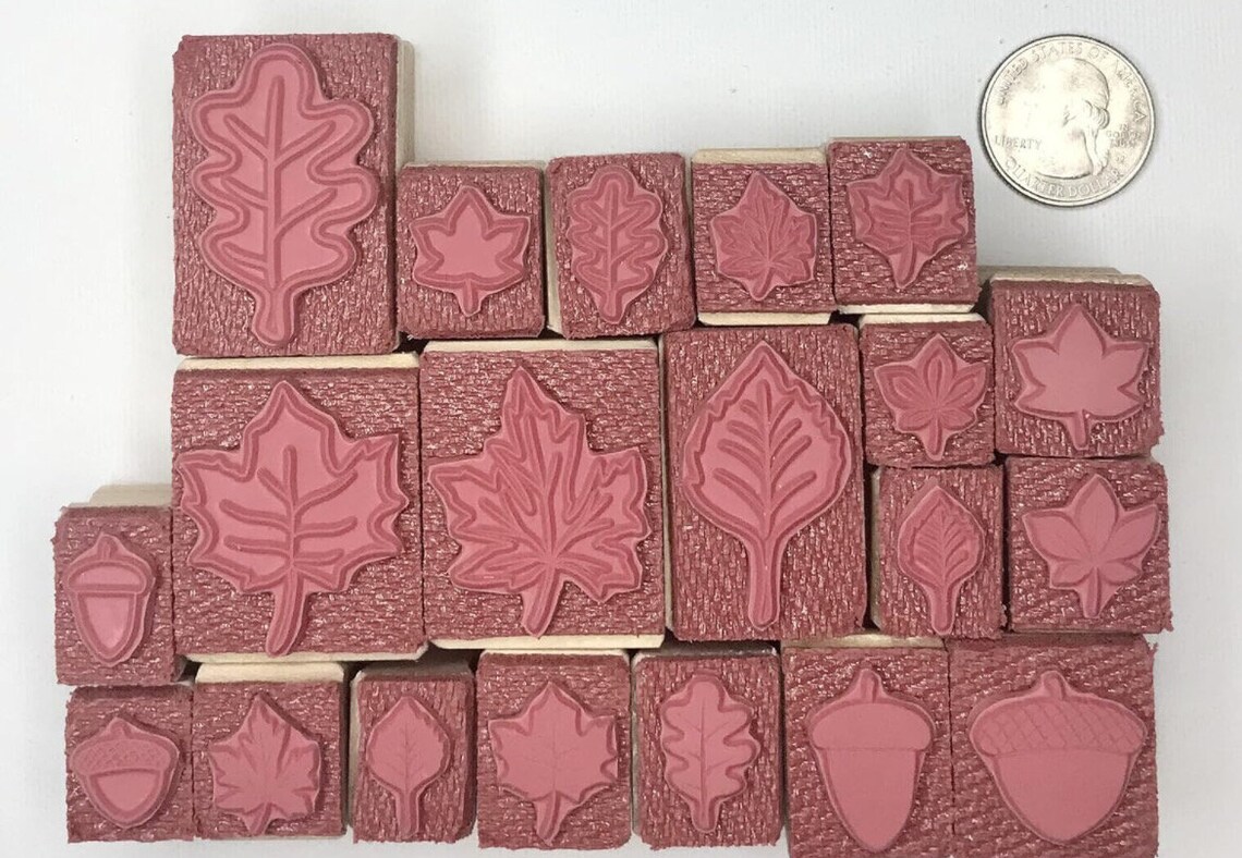 Leaf and Acorn Stamp Set - Etsy