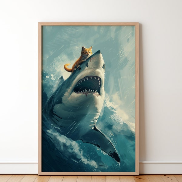 Cat Riding a Shark - Etsy