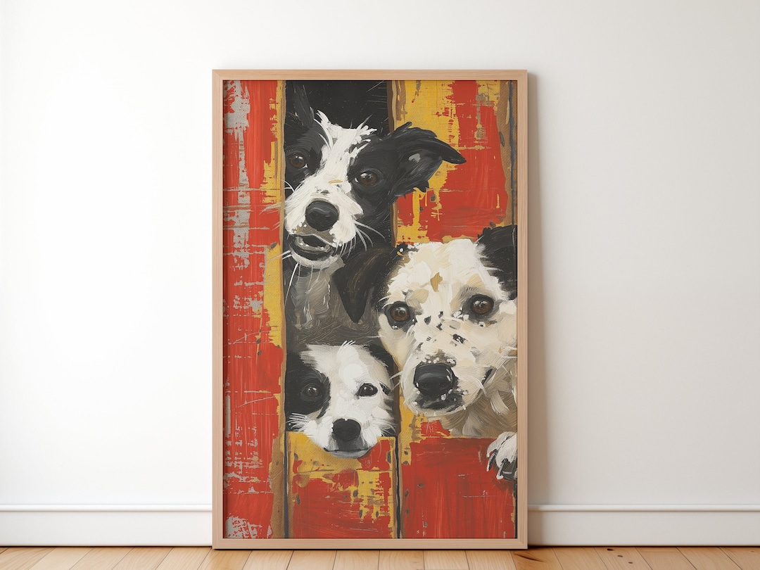 Three Dogs Peaking Out From A Barn Door Wall Painting, Banksy Animal ...