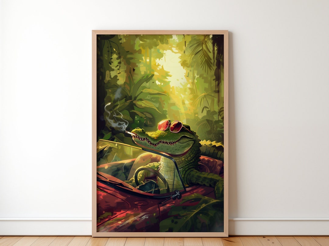 A Crocodile Swerving in the Swamp Painting, Funny Crocodile Smoking A ...