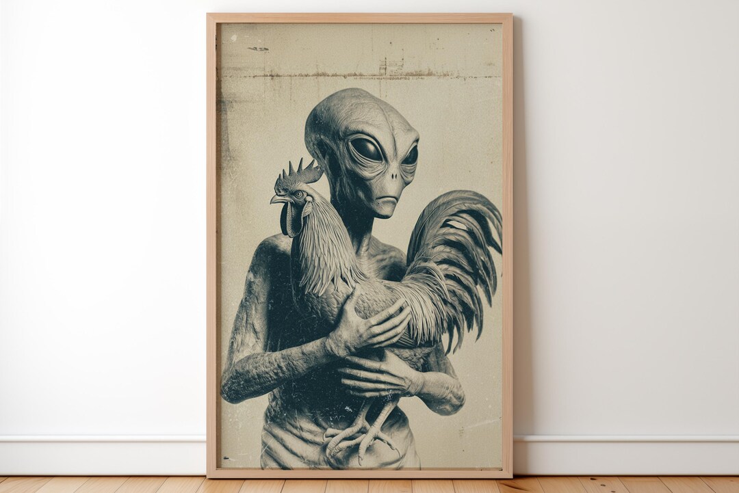 Vintage Alien Rooster Art Print, Surreal Sci-fi Home Decor - Etsy